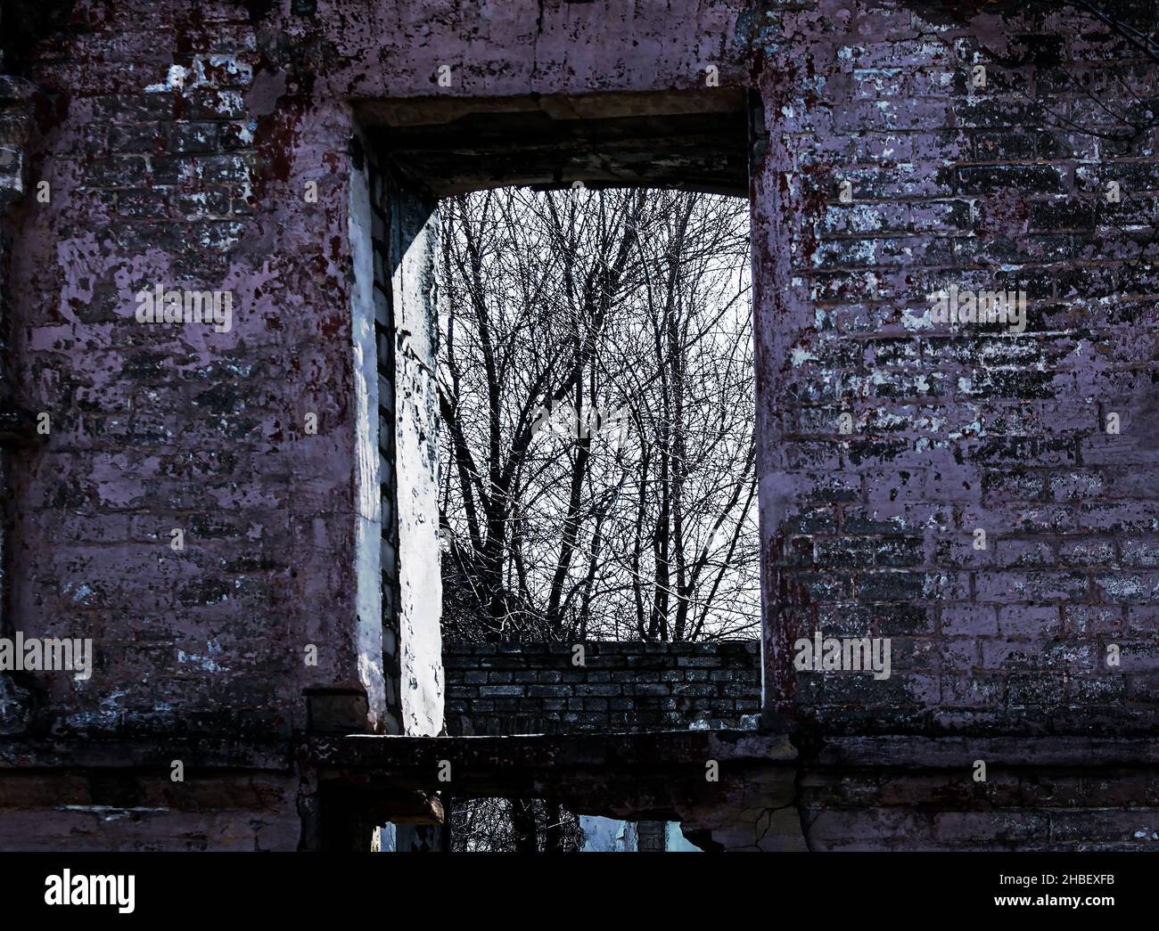 Ruined view of an old nineteenth century house in the city of ...