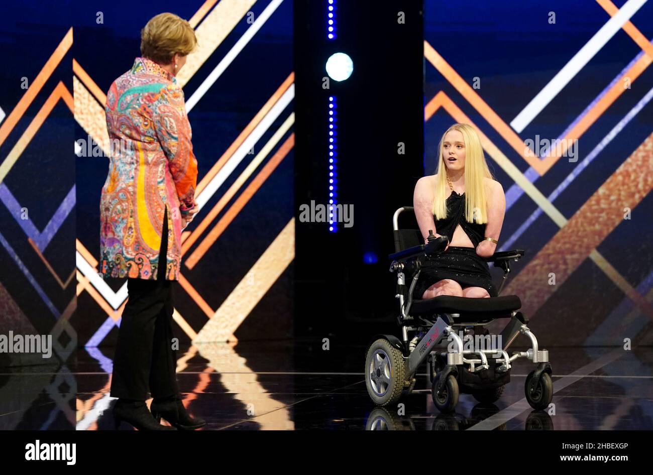 Ellie Challis is interviewed on stage by Clare Balding during the BBC ...