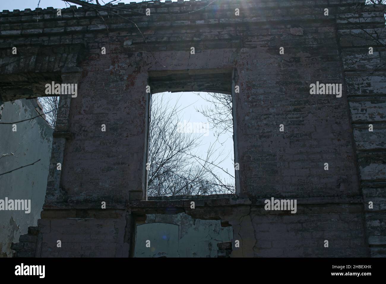 Ruined view of an old nineteenth century house in the city of ...