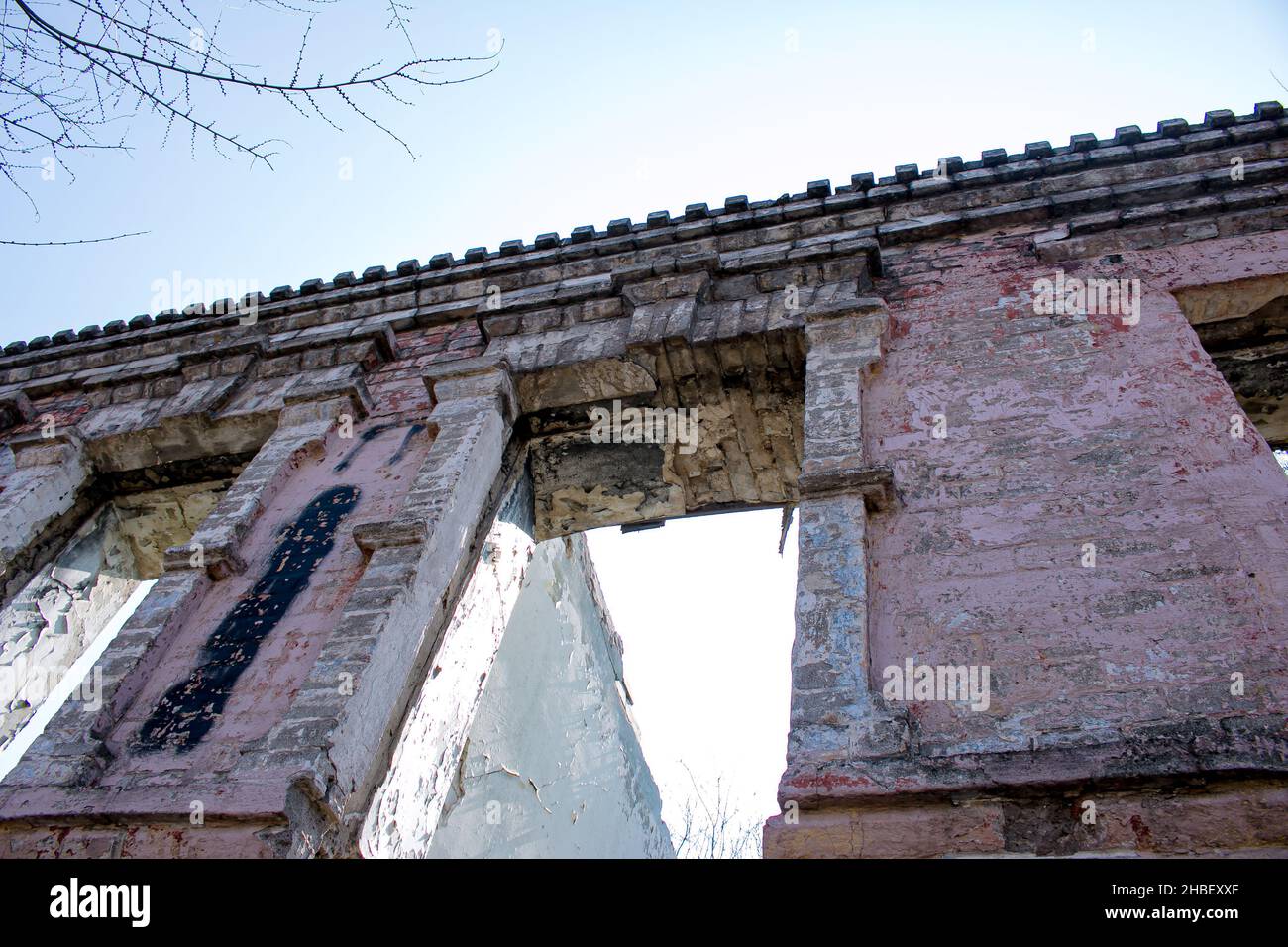 Ruined view of an old nineteenth century house in the city of ...