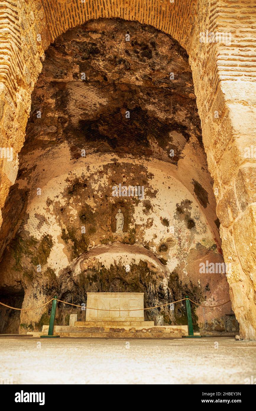 Inside of the Gumusler Monastery and underground cave city. Unesco ...