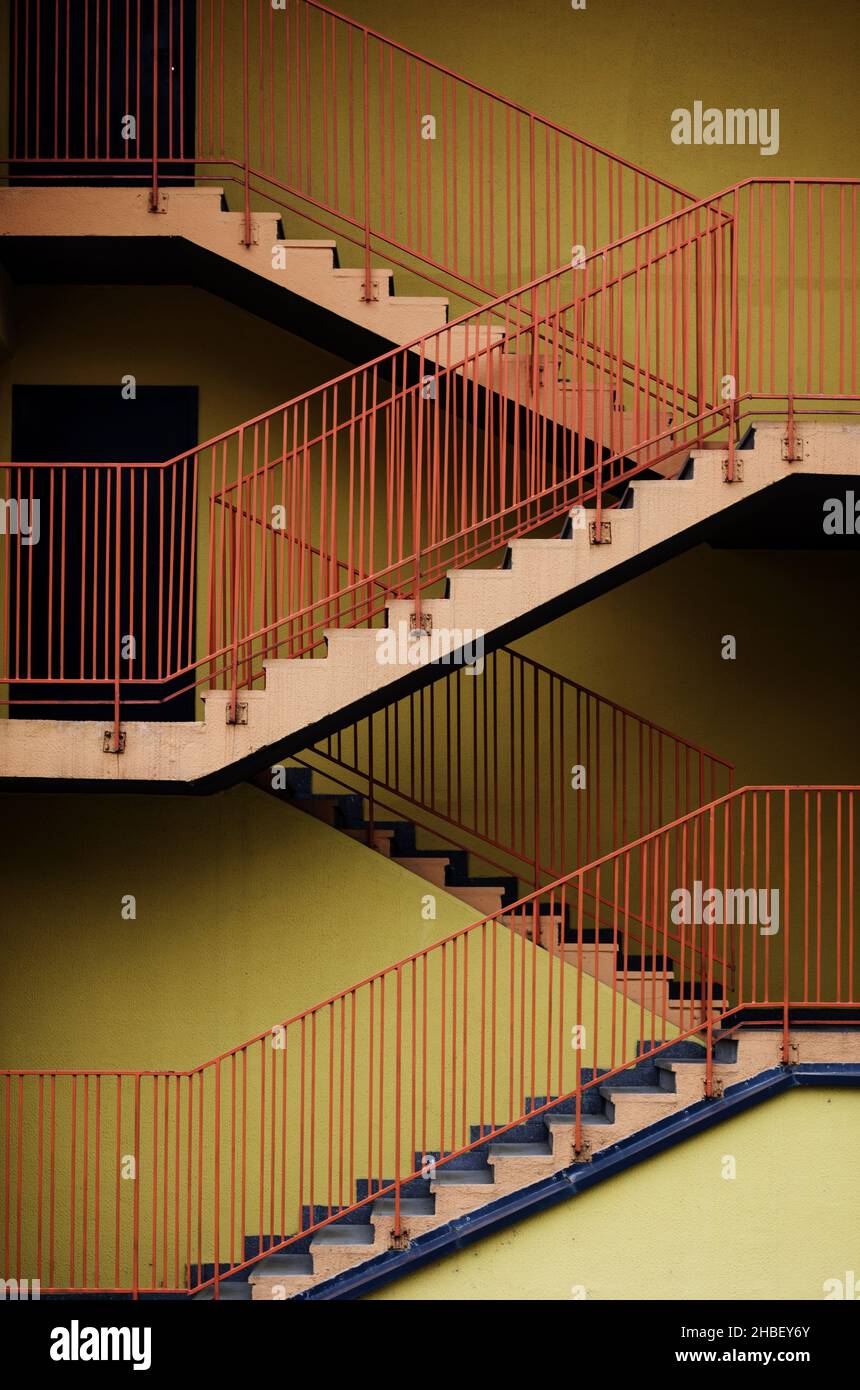 stairs for fire escape of the factory building.The factory wall ...