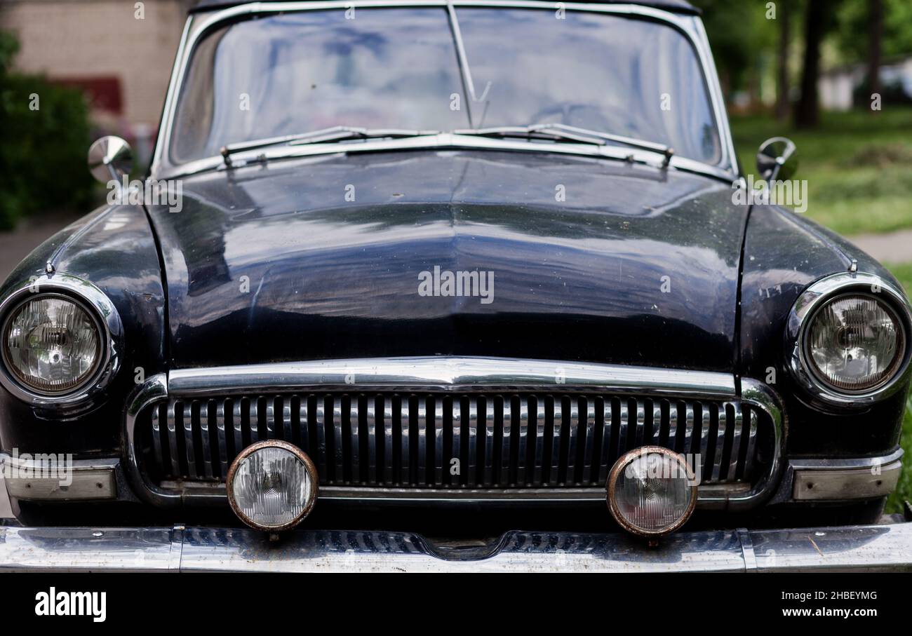 Vintage transport retro car. Black automobile. front view Stock Photo ...