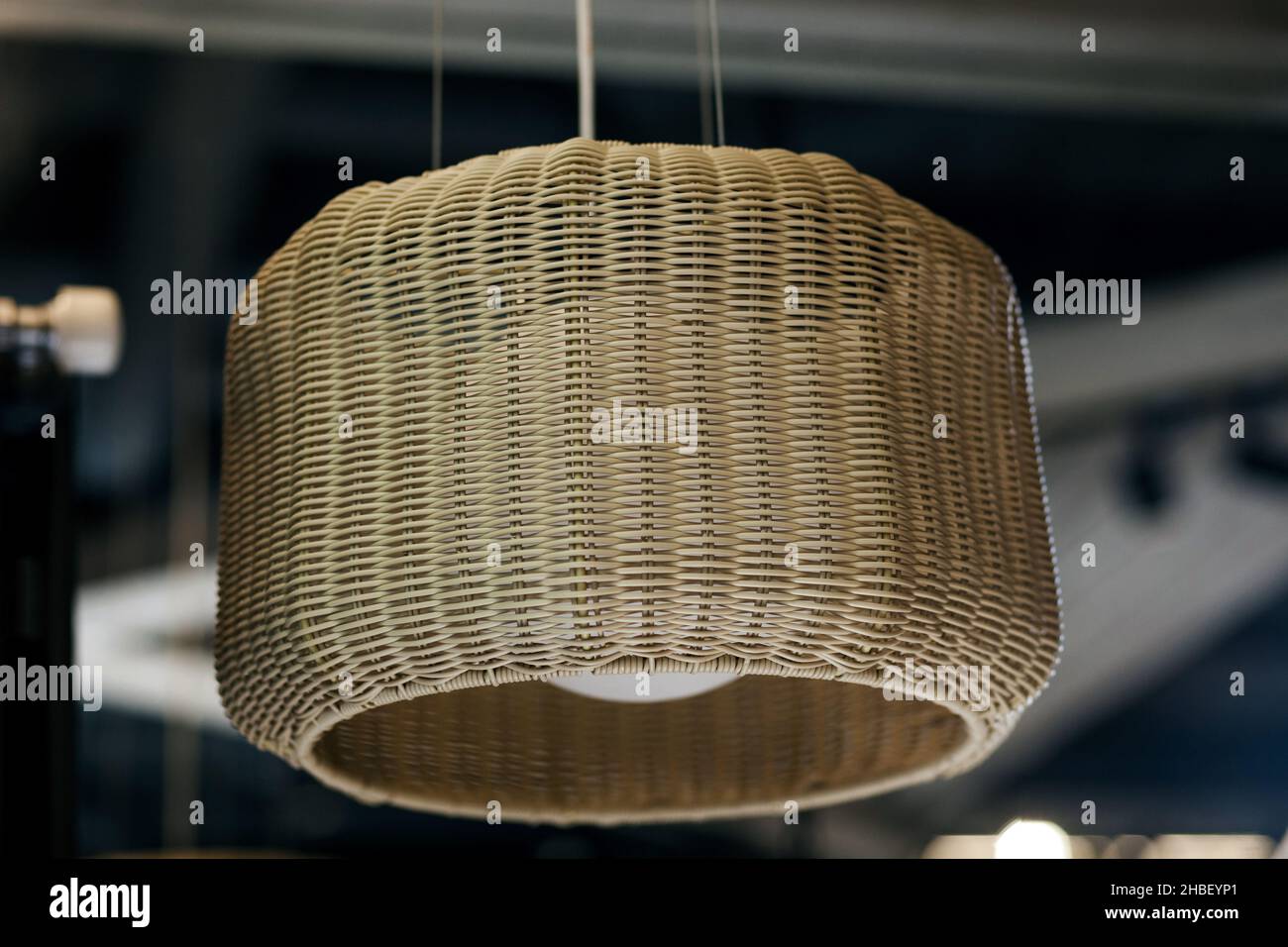 Straw lampshade in modern living room. Eco-friendly interior design ...