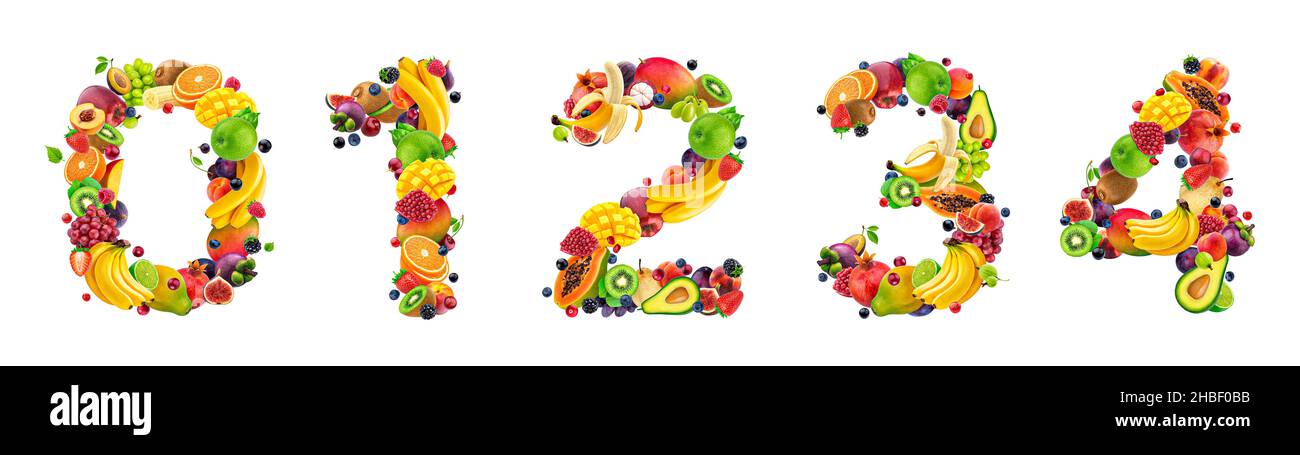 Food font. Numbers made of fruits and berries Stock Photo - Alamy
