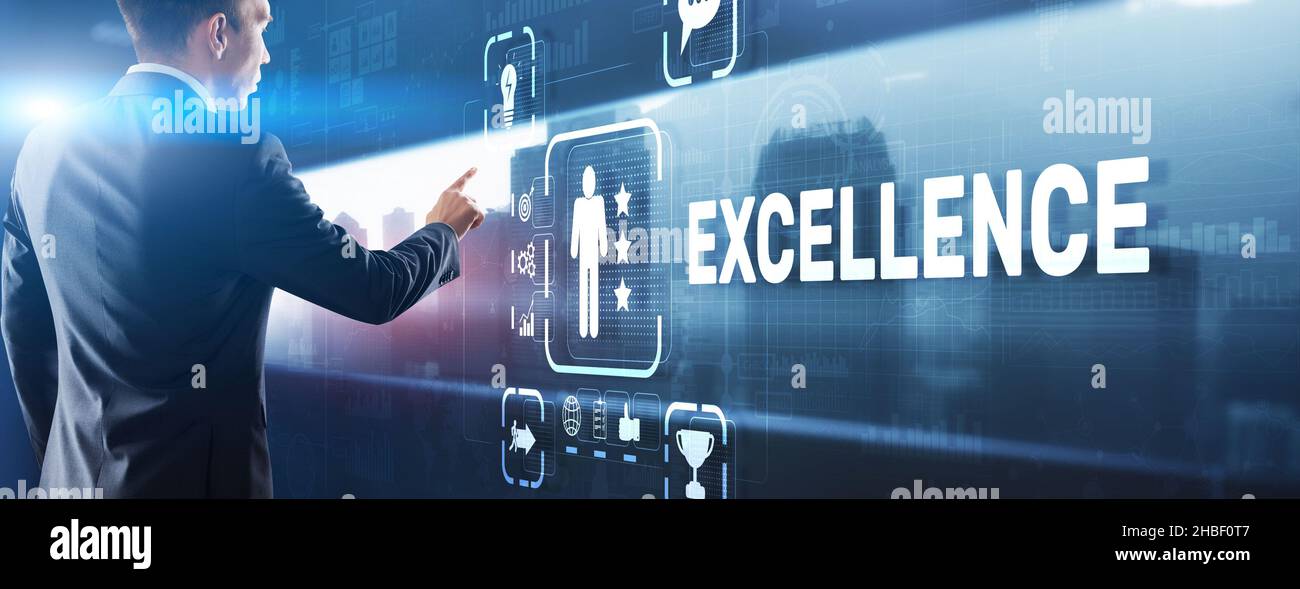 Excellence Concept. Quality Service. Businessman pressing Excellence ...