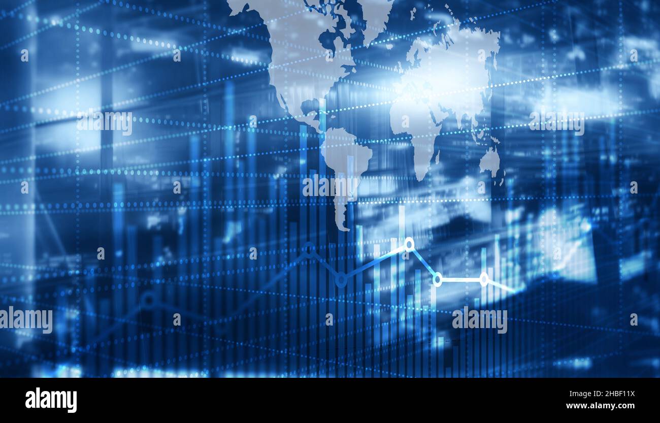Abstract stock market bar graph on world map background Stock Photo - Alamy