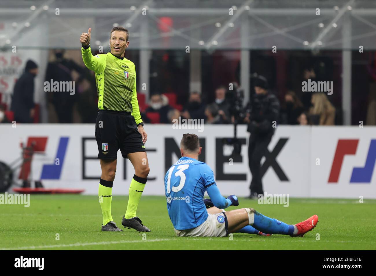 Referee Davide Massa gestures during the Serie A 2021/22 football match ...