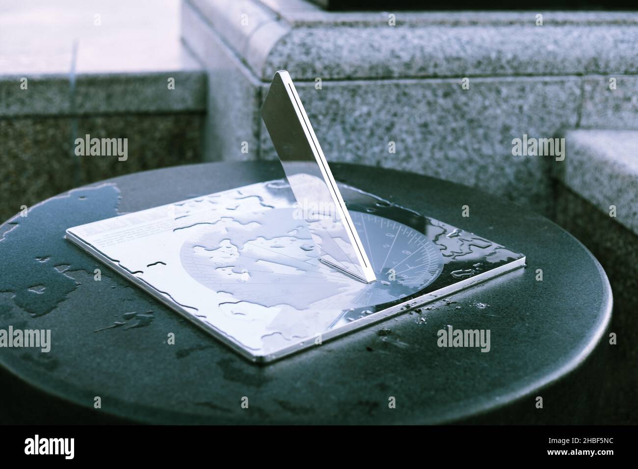 Chrome Sundial on Thames River Boardwalk, London, England Stock Photo ...