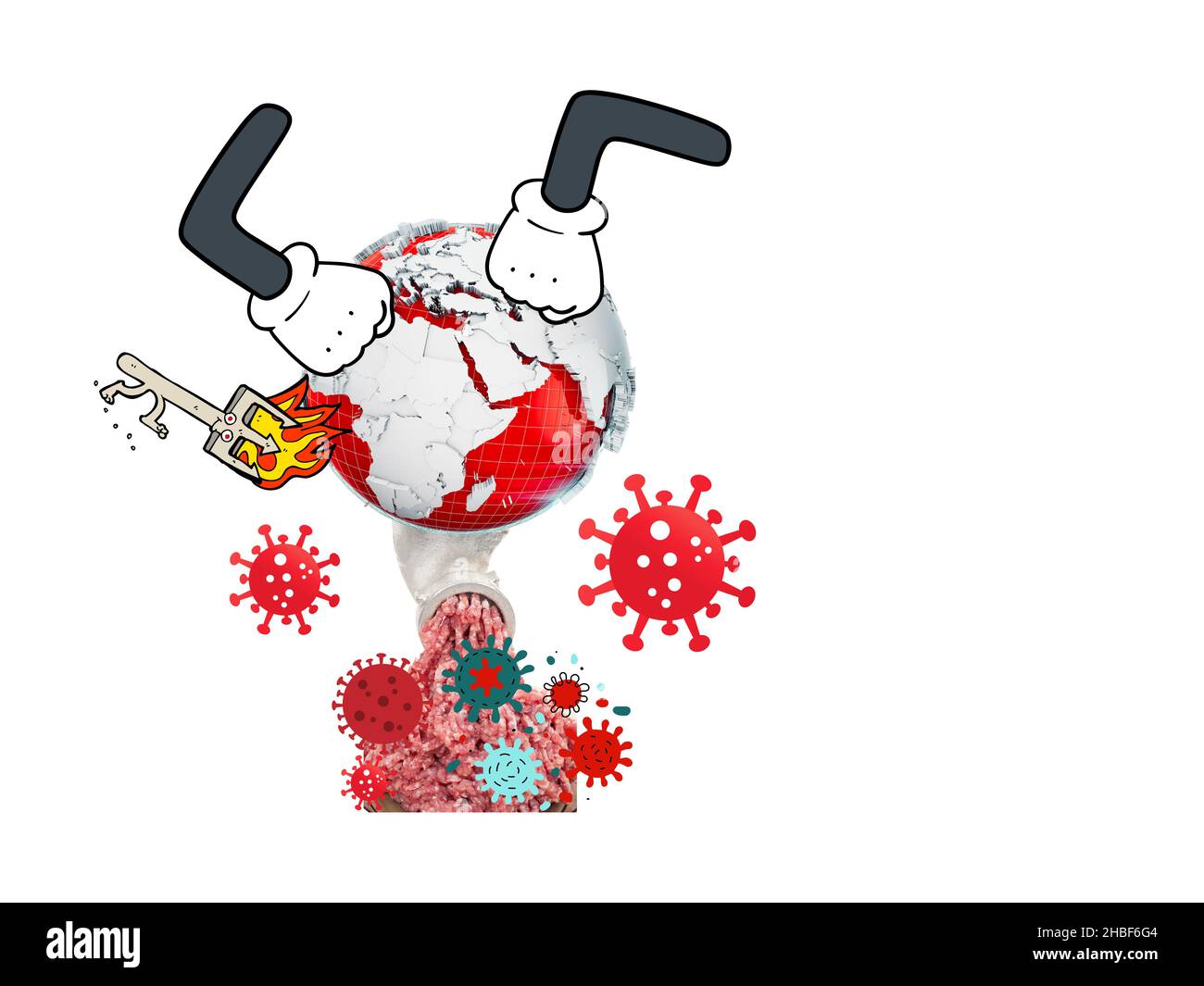 Evil hands push the world into a mincer and covid signs are coming out ...