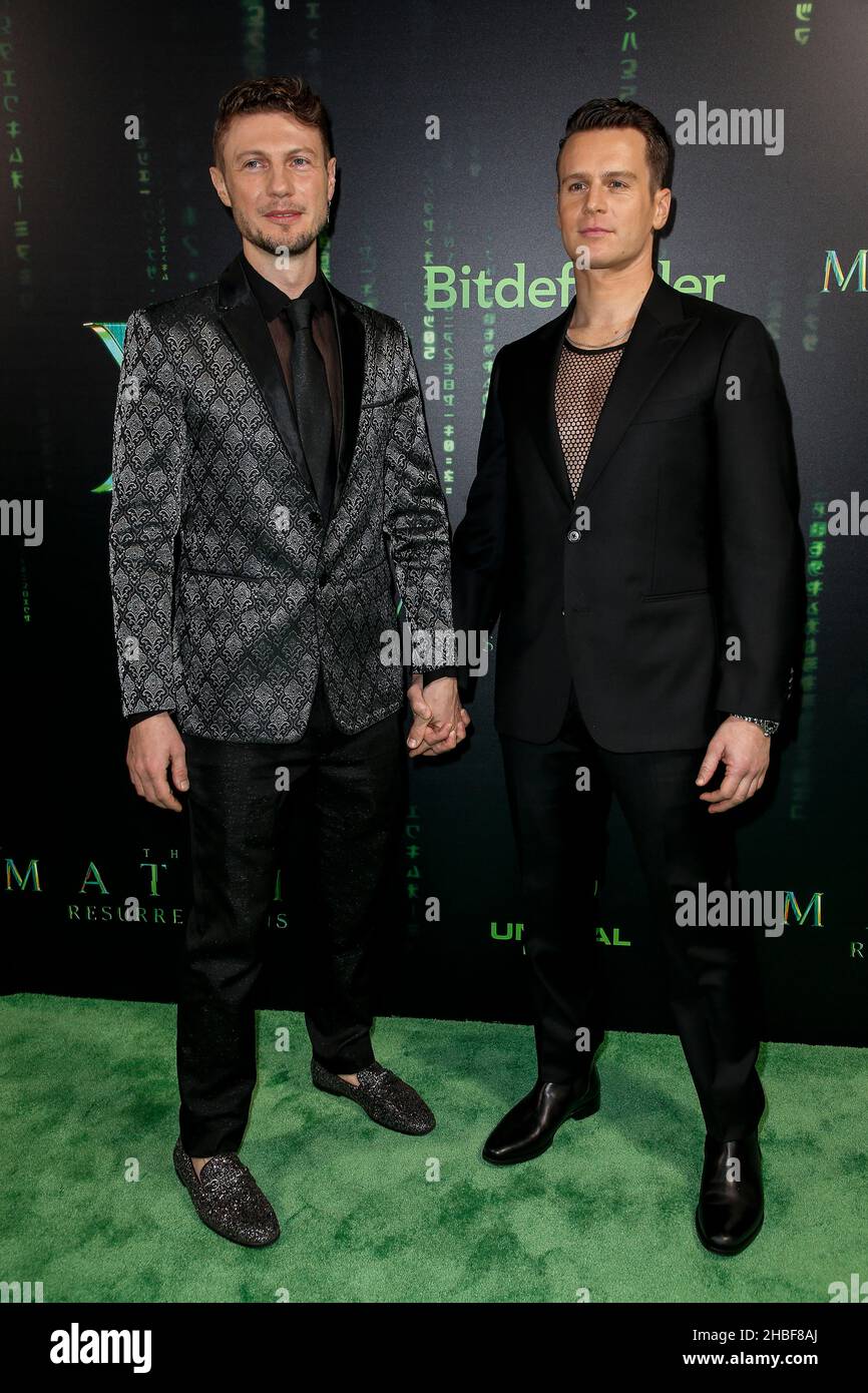 San Francisco, USA. 18th Dec, 2021. Corey Baker and actor Jonathan Groff arrives at the U.S ...