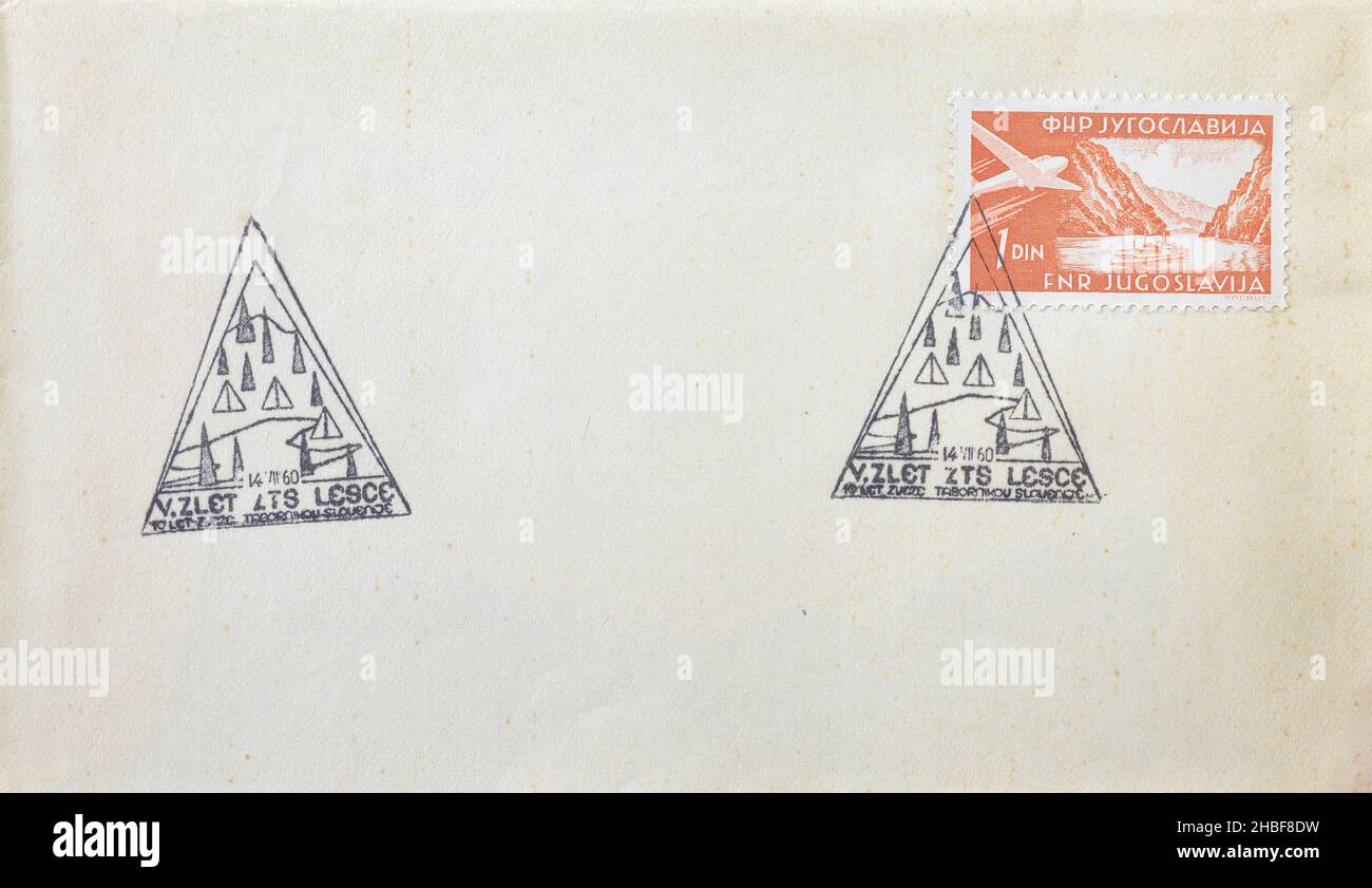 Letter with cancelled stamp printed by Yugoslavia, that shows Danube ...