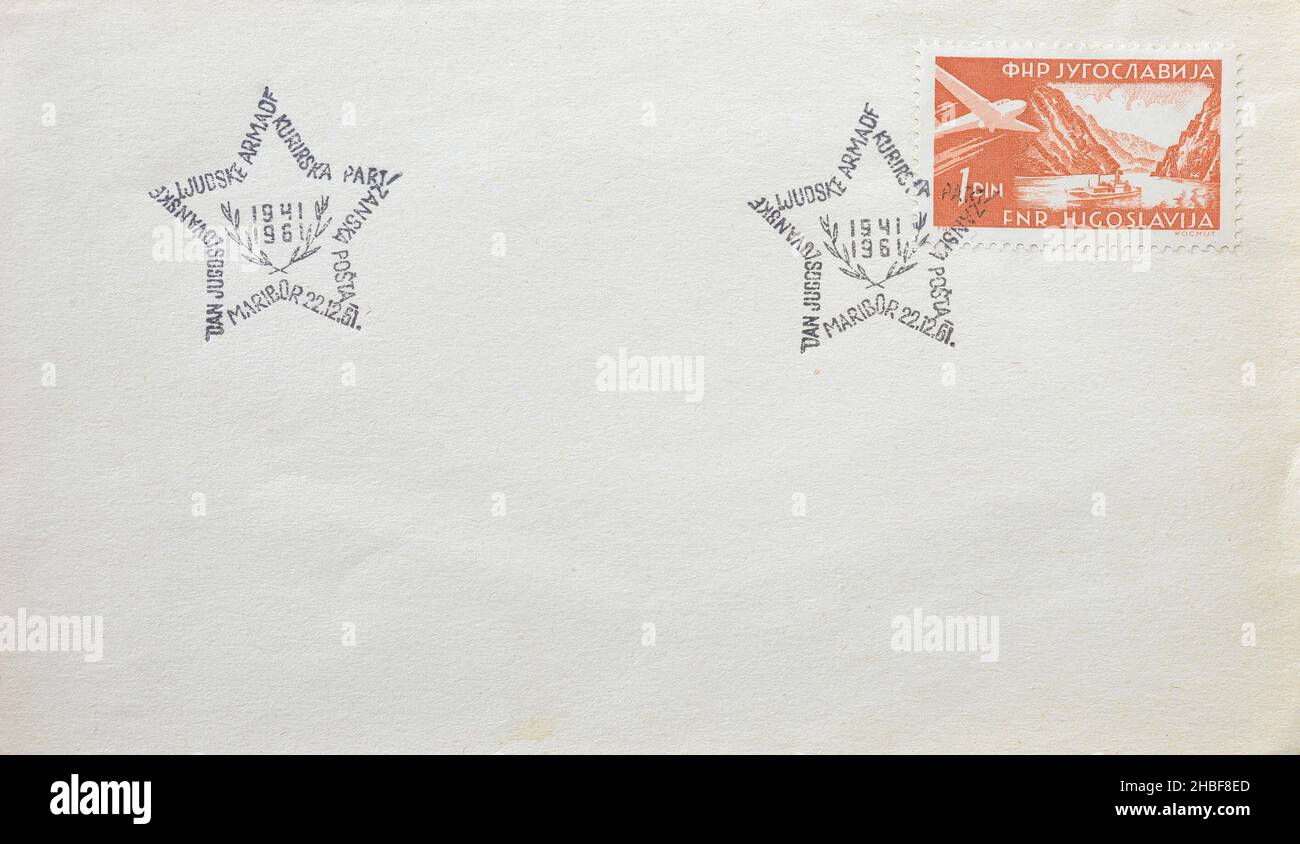 Letter with cancelled stamp printed by Yugoslavia, that shows Danube ...