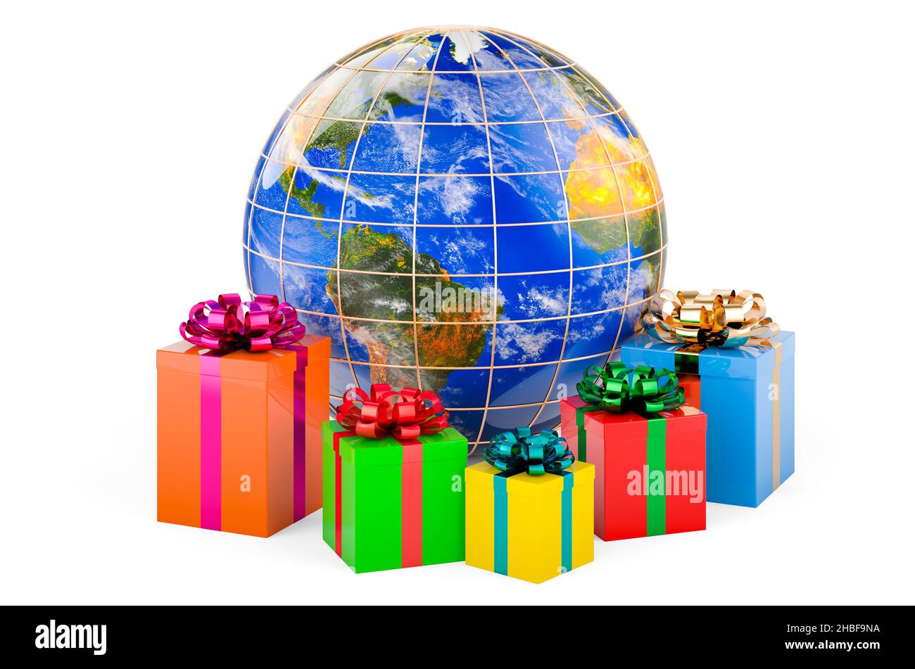 Cardboard boxes around earth globe hi-res stock photography and images ...