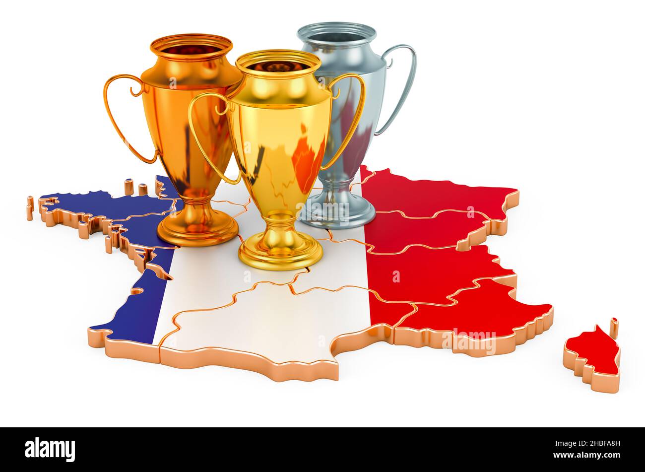 Trophy Cups on French map. Sport Tournaments in France, concept. 3D ...