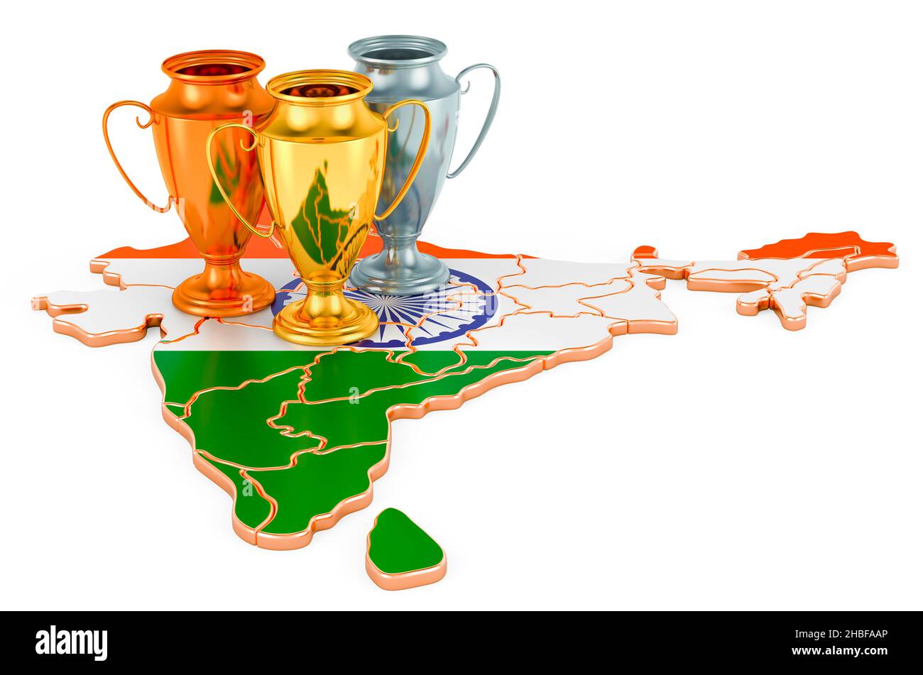 Trophy Cups on Indian map. Sport Tournaments in India, concept. 3D ...
