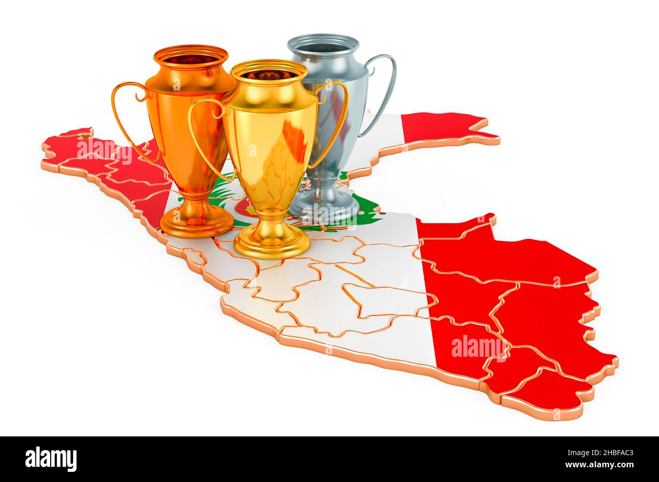 Trophy Cups on Peruvian map. Sport Tournaments in Peru, concept. 3D ...