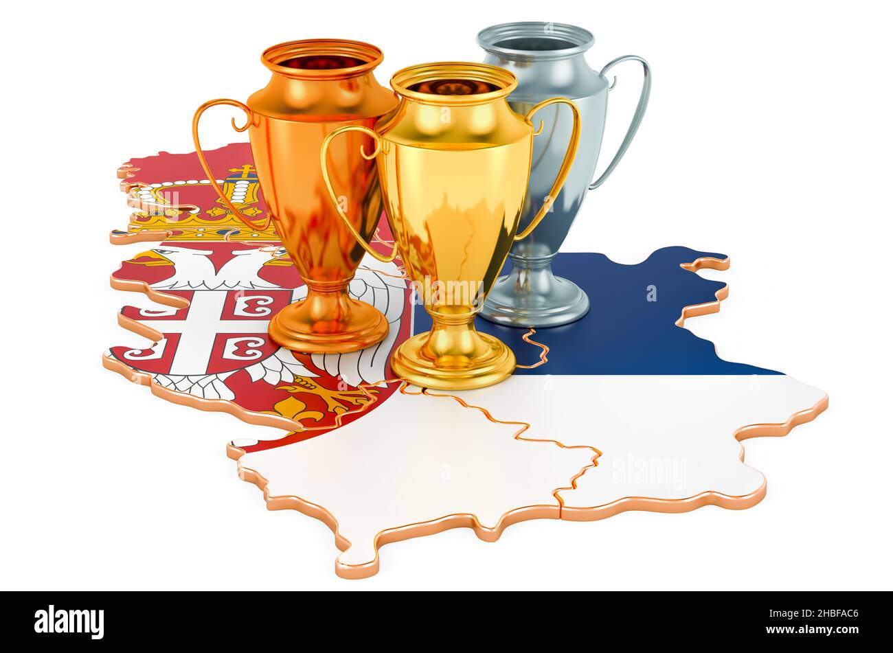 Trophy Cups on Serbian map. Sport Tournaments in Serbia, concept. 3D ...
