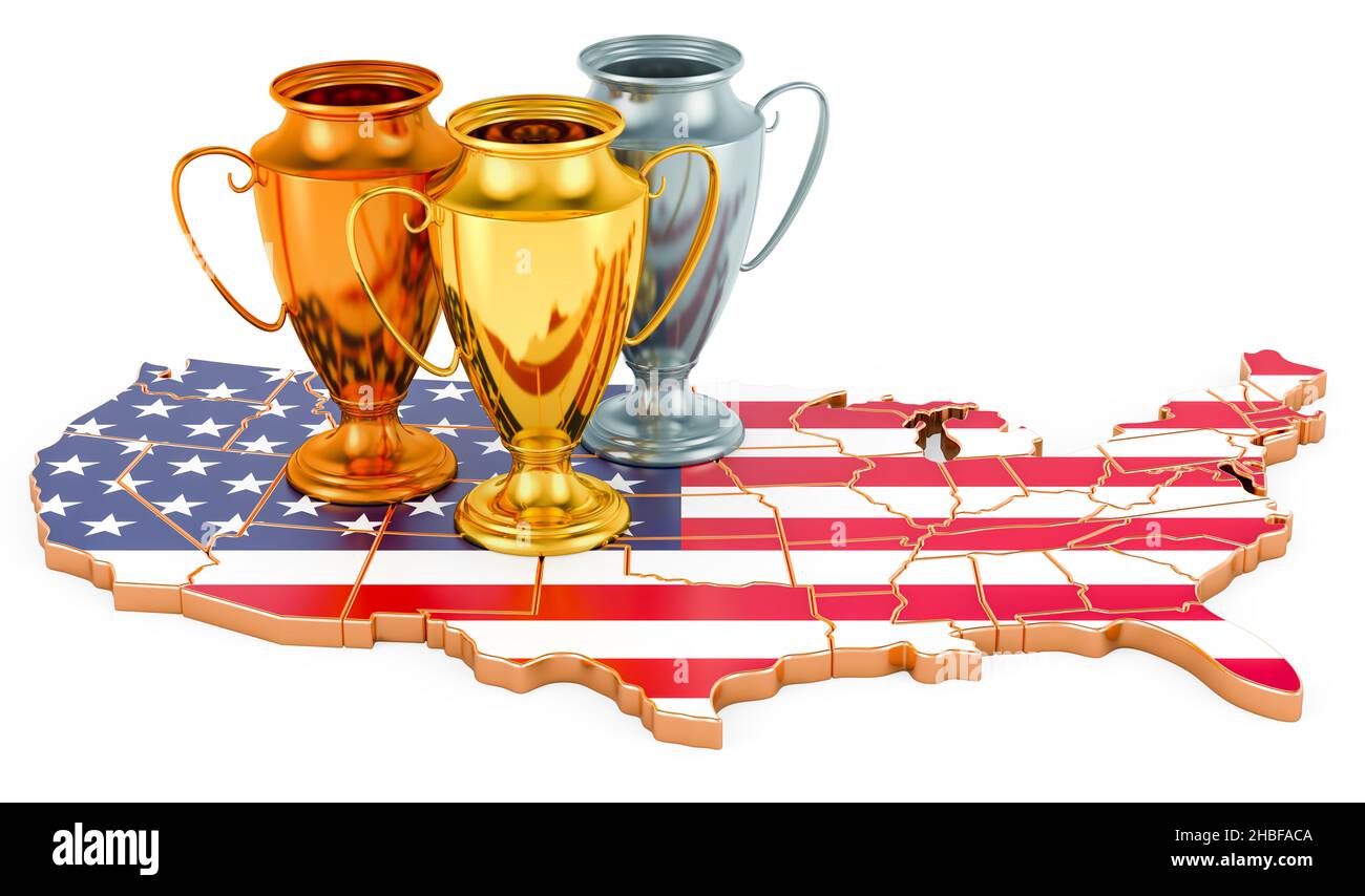Trophy Cups on the United States map. Sport Tournaments in the USA ...