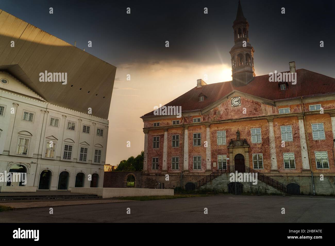 Narva Town Hall and Narva college in the city of Narva, Estonia Stock ...