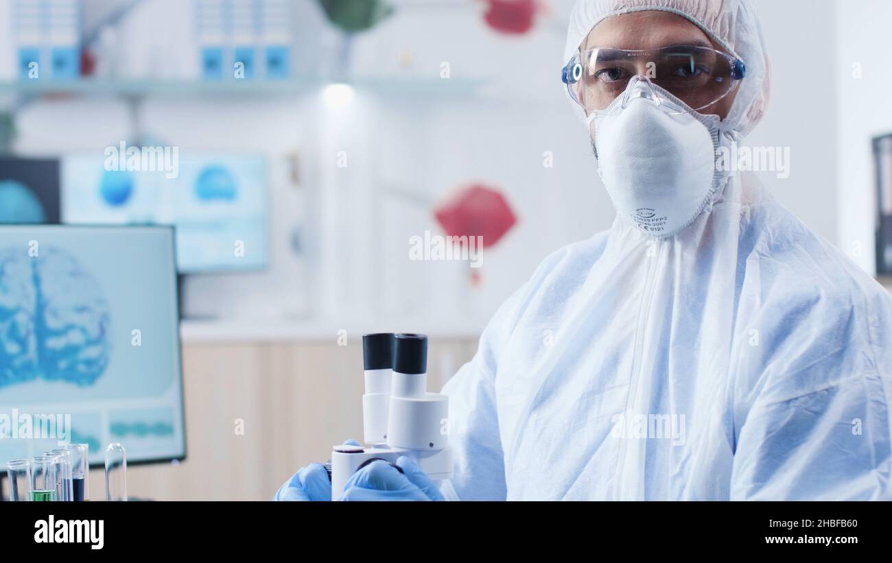 Portrait of chemist scientist developing medical vaccine to prevent ...