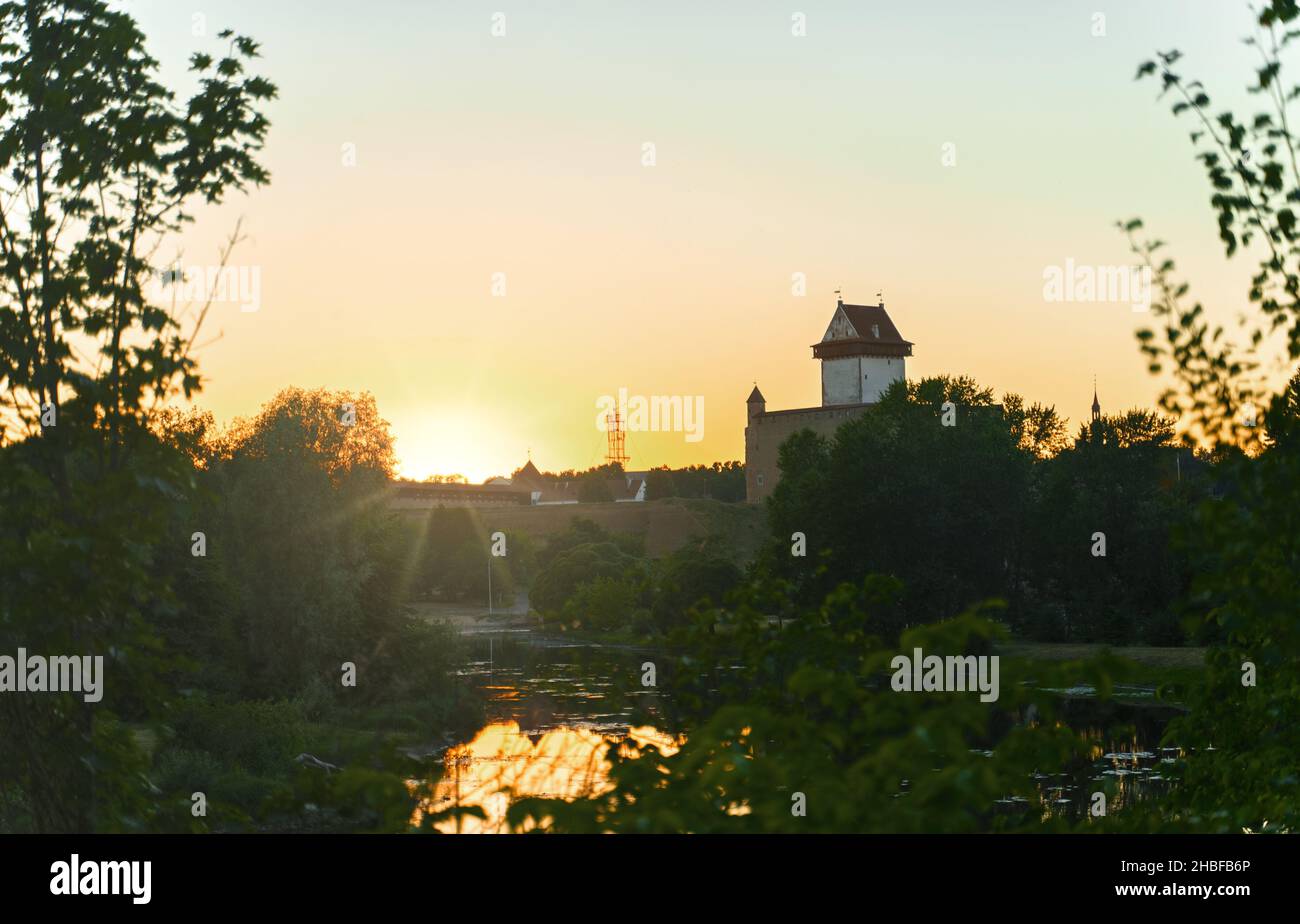 Narva Castle on the border of Estonia and Russia Stock Photo - Alamy