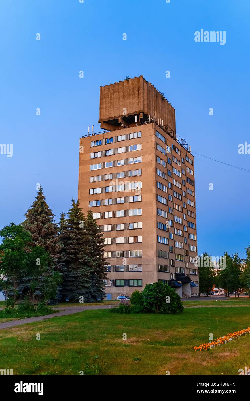 House with a water tower. The symbol of the city of Narva Stock Photo ...