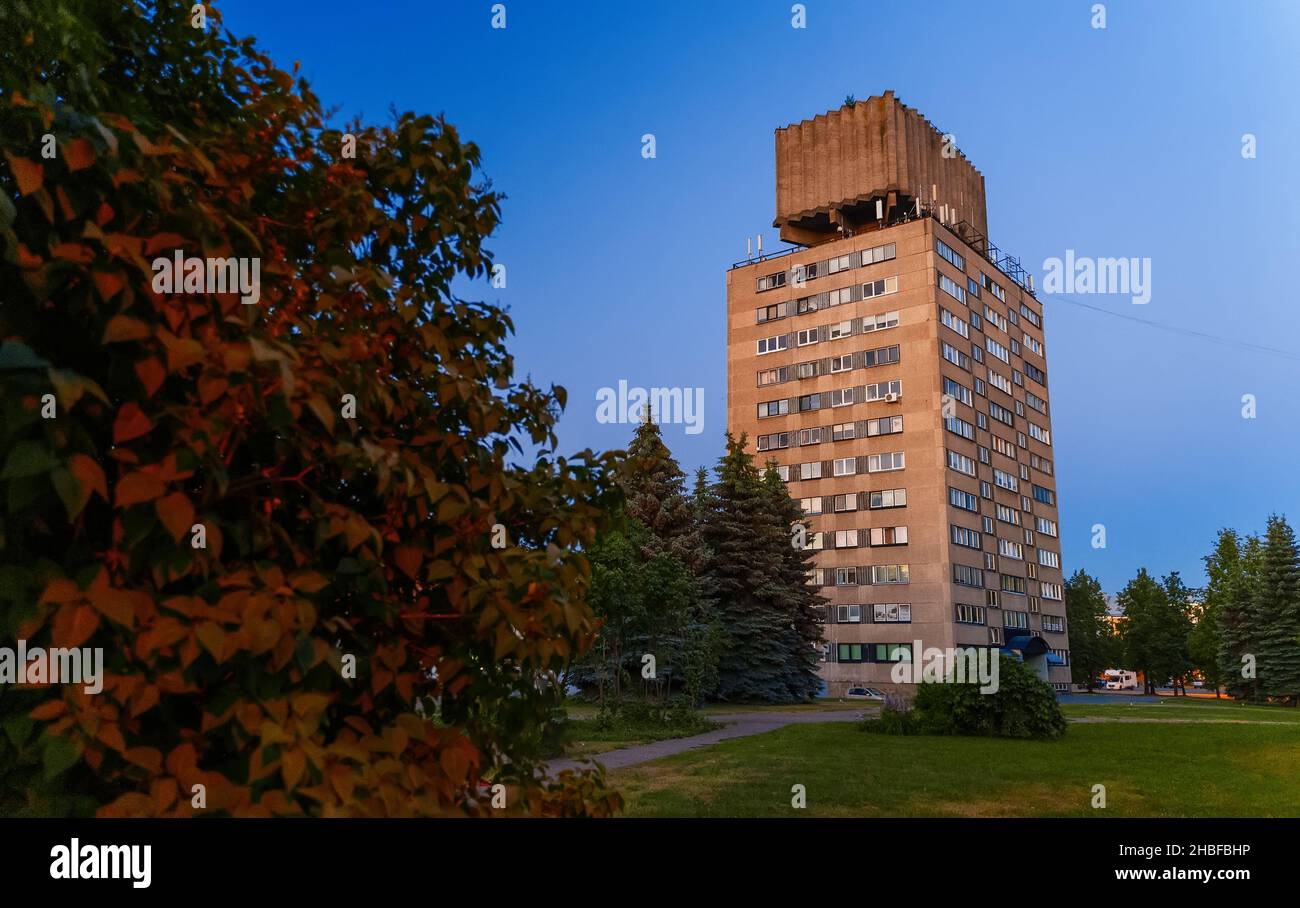 House with a water tower. The symbol of the city of Narva Stock Photo ...