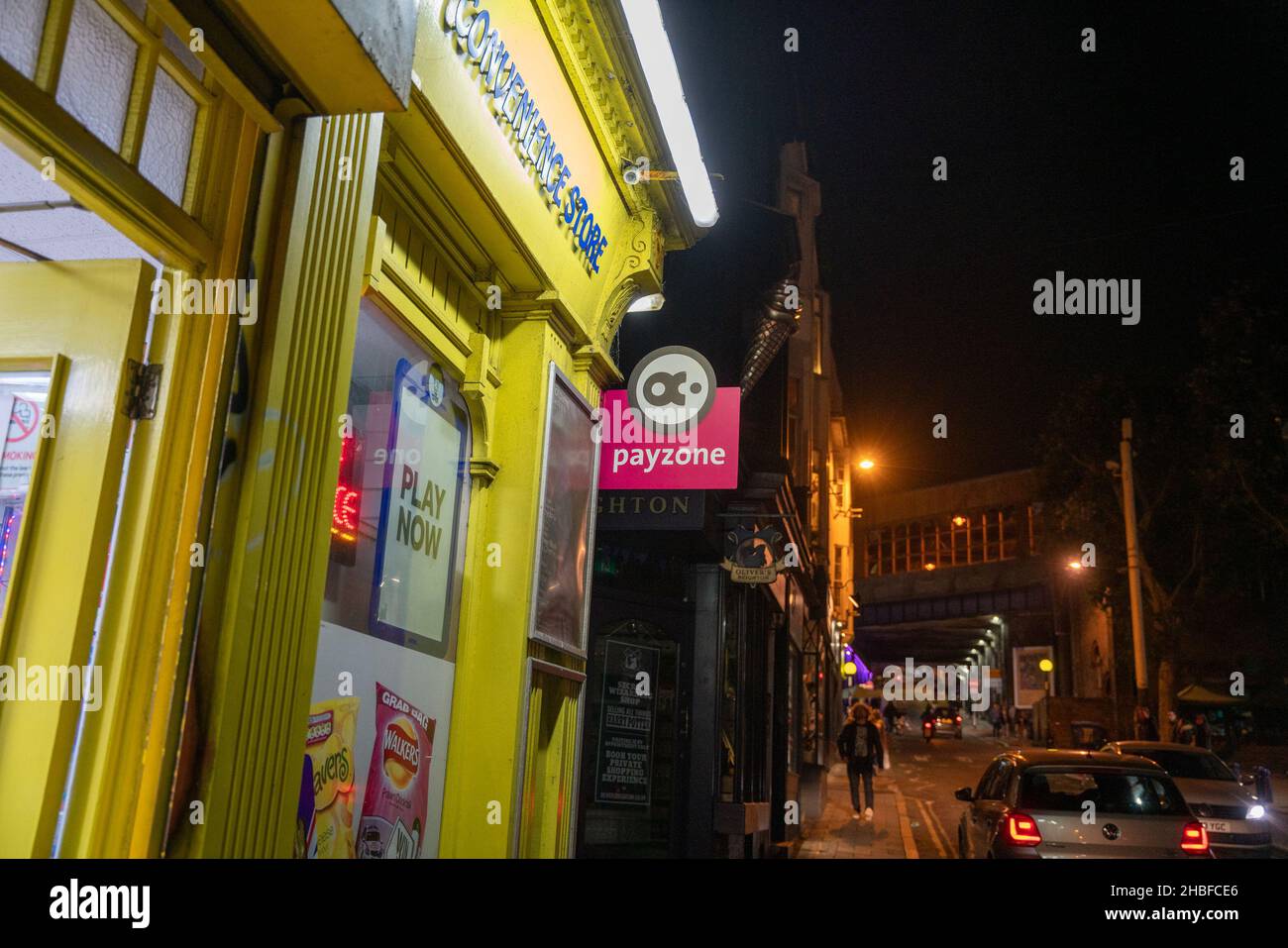 BRIGHTON, UNITED KINGDOM - Nov 13, 2021: A payzone logo sign outside a ...