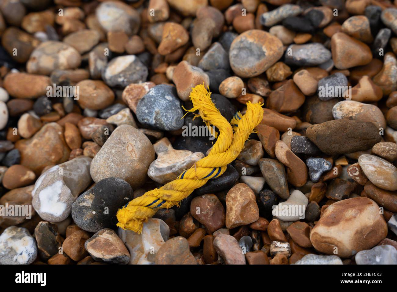 A close-up shot of a cut rope thrown on beach stones Stock Photo - Alamy