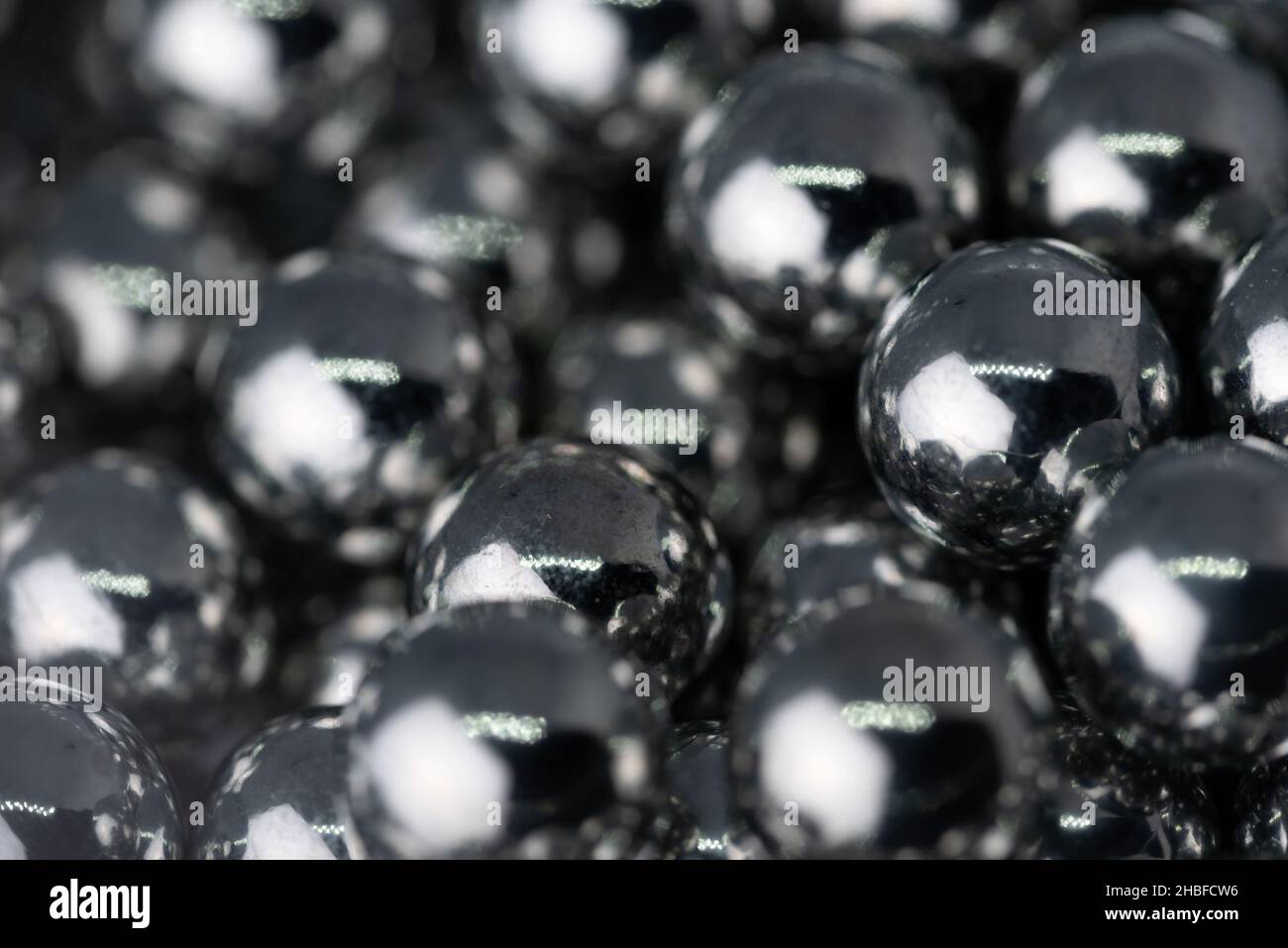 Metal balls arranged side by side to form an organized structure. Macro ...