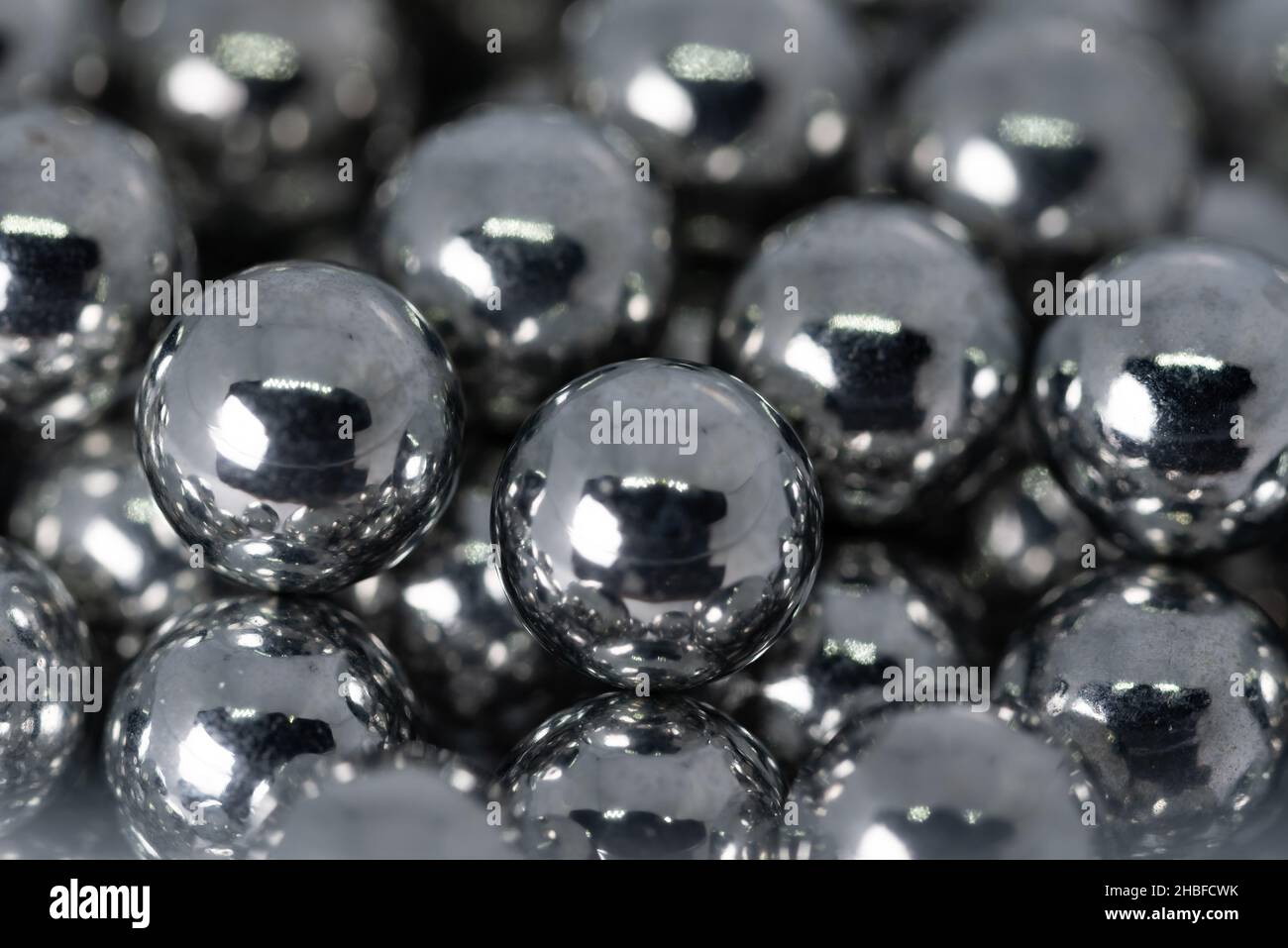 Metal balls arranged side by side to form an organized structure. Macro ...