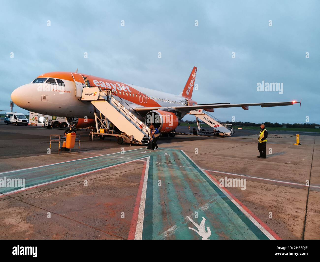 BELFAST, UNITED KINGDOM - Nov 11, 2021: An EasyJet plane at the international airport of Belfast ...