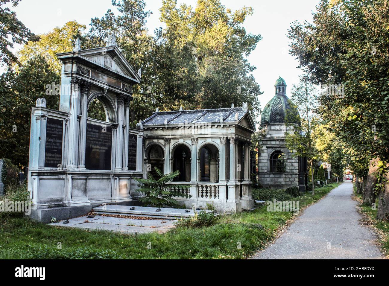 Beautiful aged gravestones at the Central cemetery in Vienna, Austria ...