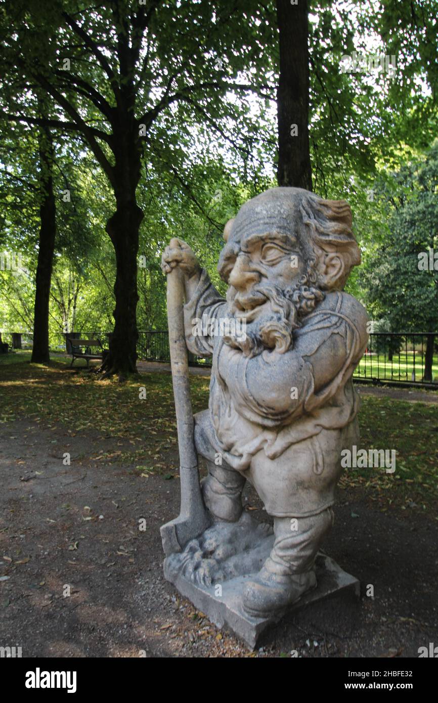 Bizarre little dwarf statues in a park in Salzburg, Austria Stock Photo ...