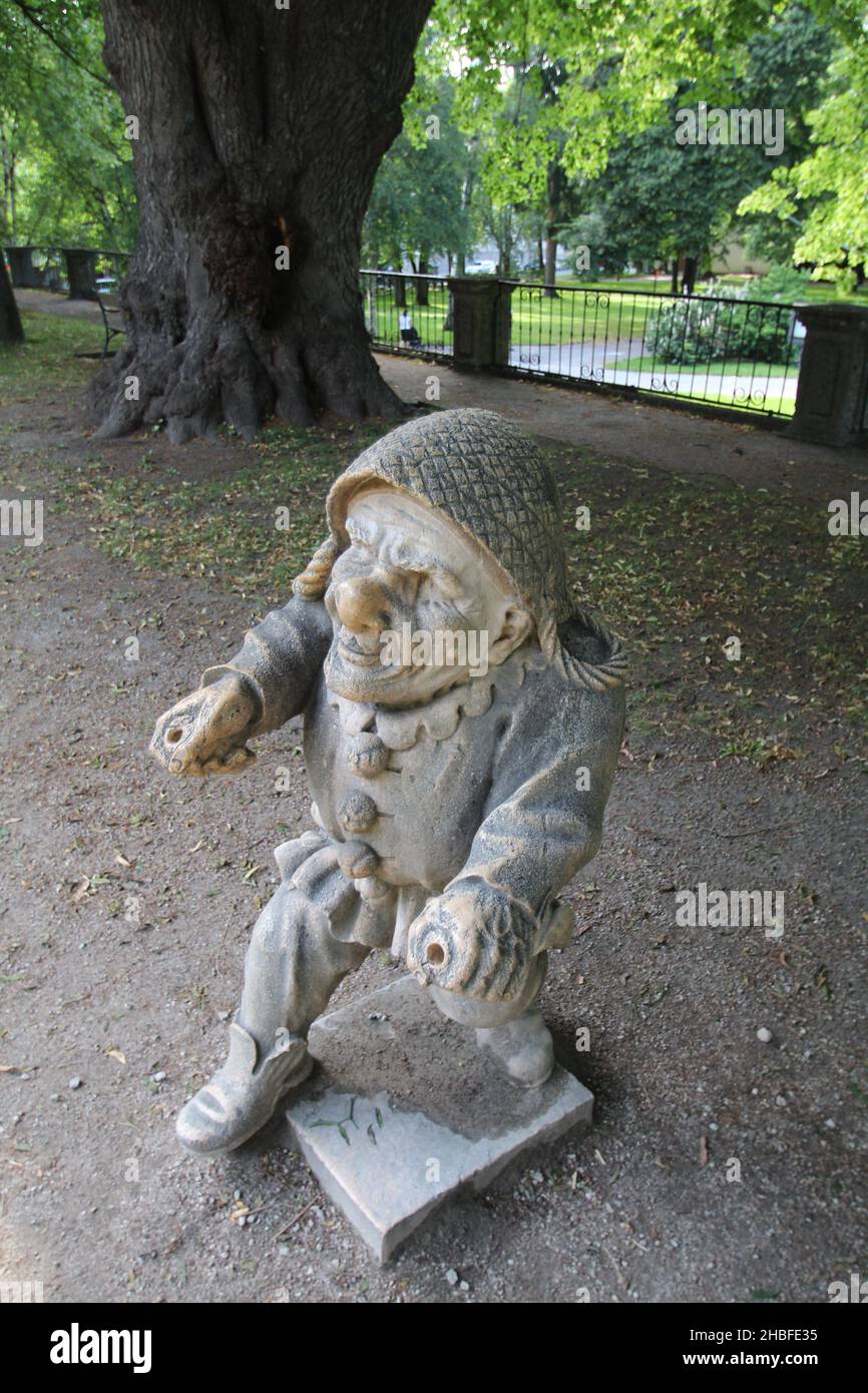 Bizarre little dwarf statues in a park in Salzburg, Austria Stock Photo ...