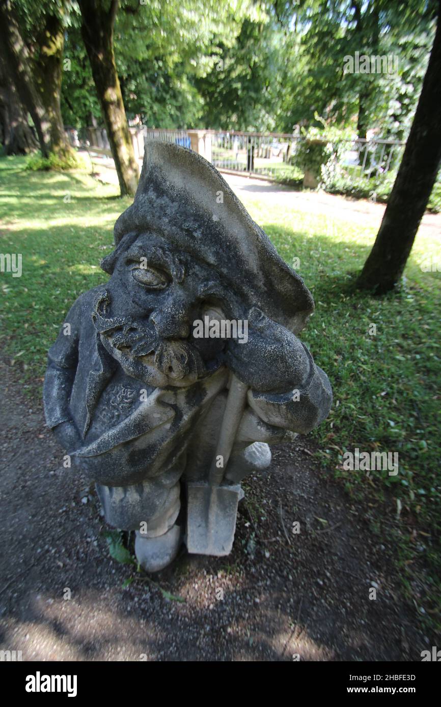 Bizarre little dwarf statues in a park in Salzburg, Austria Stock Photo ...