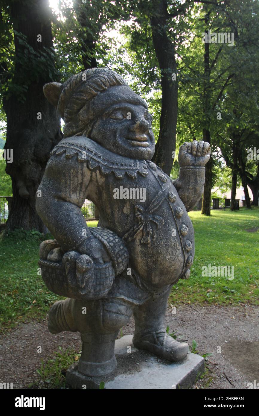 Bizarre little dwarf statues in a park in Salzburg, Austria Stock Photo ...