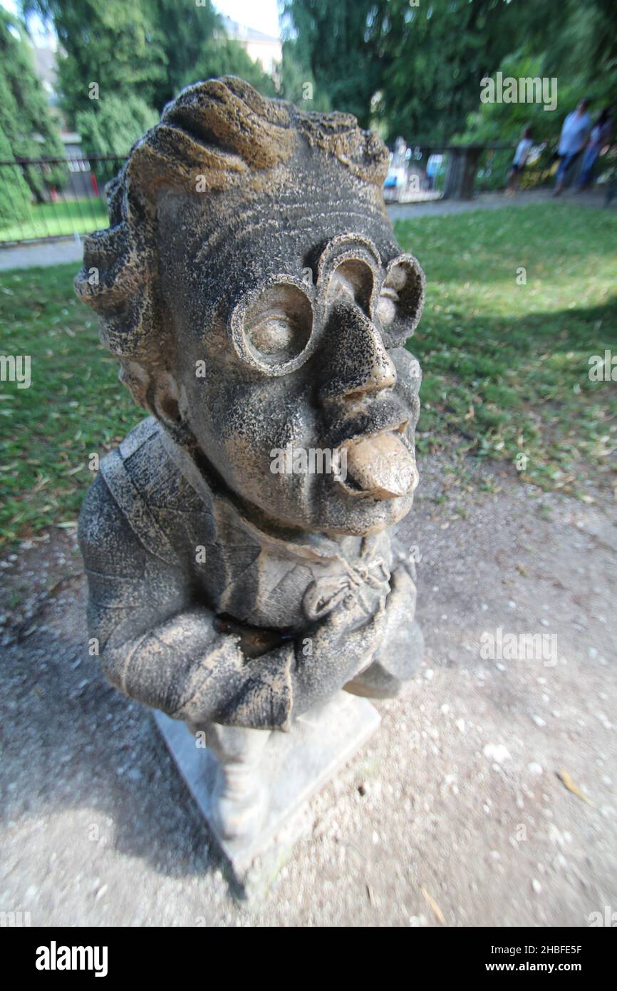 Bizarre little dwarf statues in a park in Salzburg, Austria Stock Photo ...