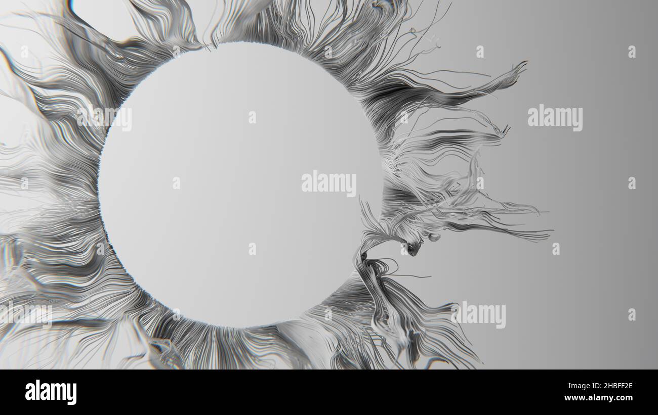 Wavy threads forming an empty round frame. Realistic 3D illustration ...