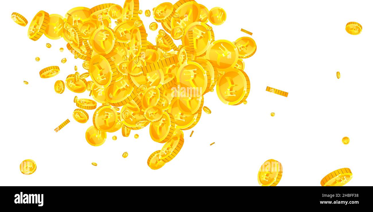 Indian rupee coins falling. Glamorous scattered INR coins. India money ...
