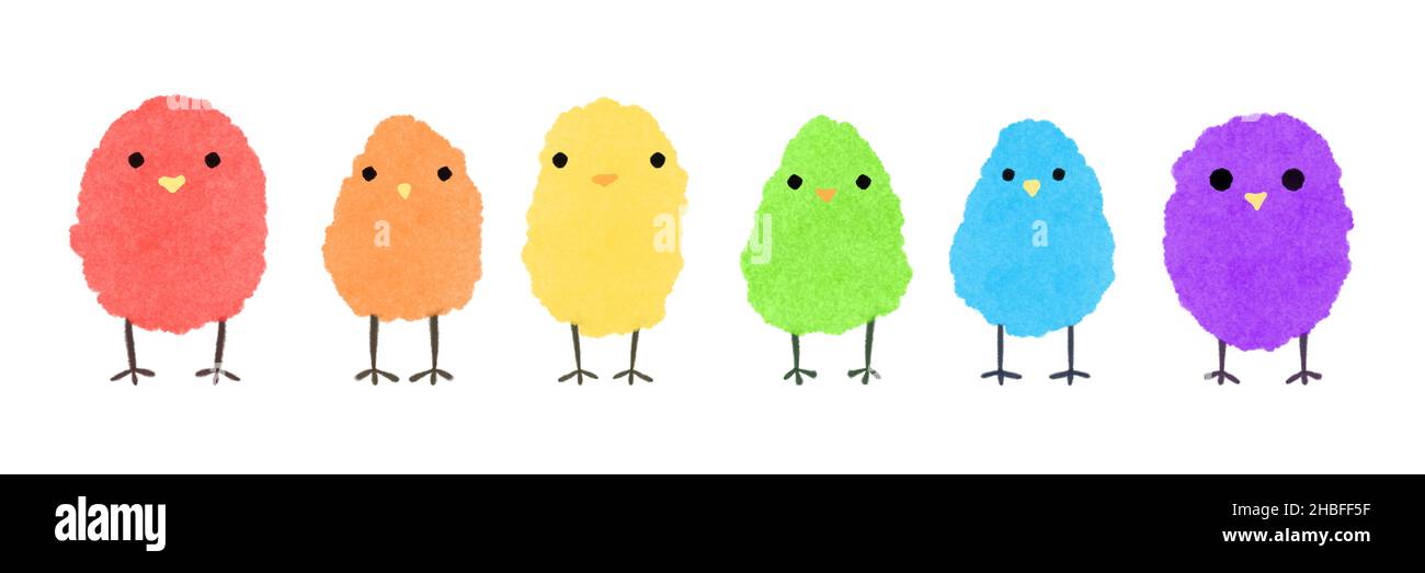 Set of Rainbow Watercolor Chickens. Fluffy Colorful Chicks. Lgbt spring ...
