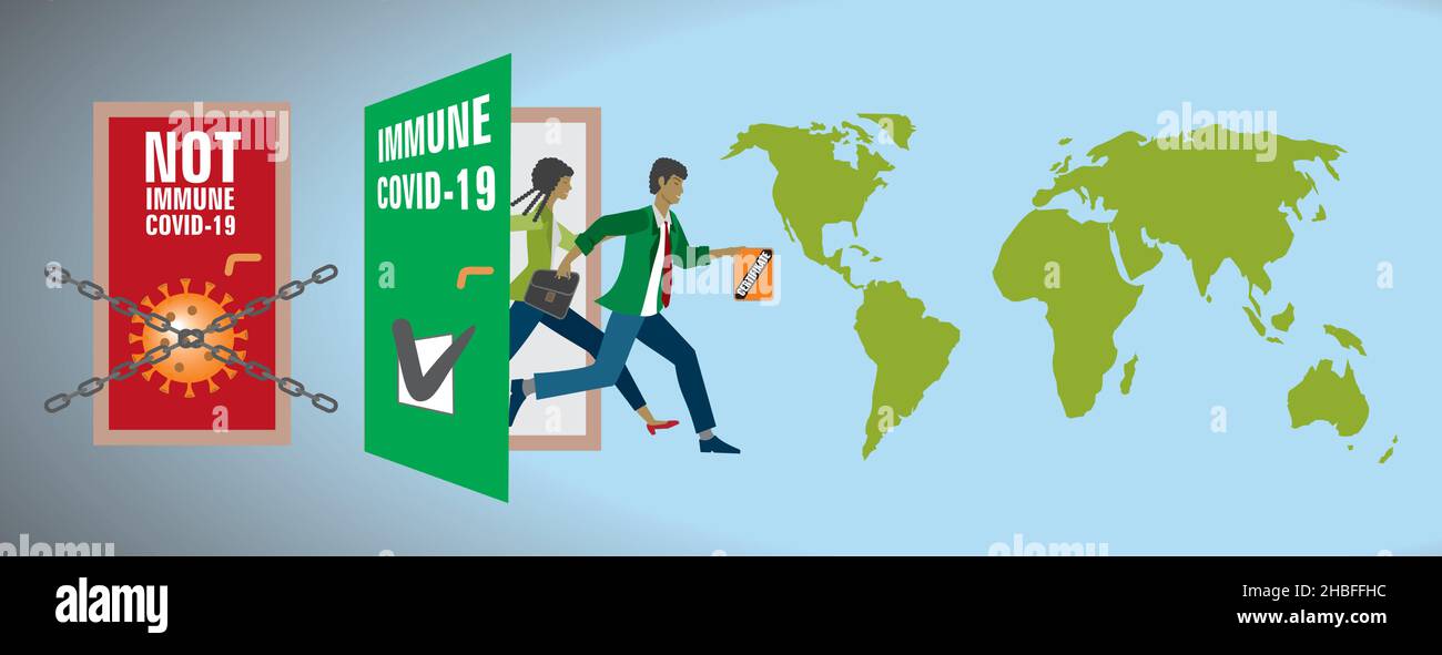 Reopening of the world for immune people. Vector illustration Stock ...