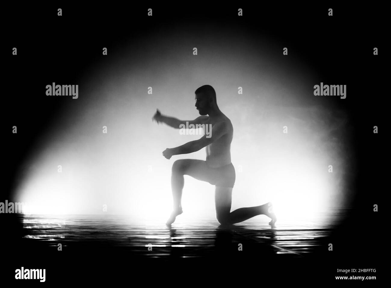 modern ballet dancer performing. motion blur and smoke in the air Stock ...