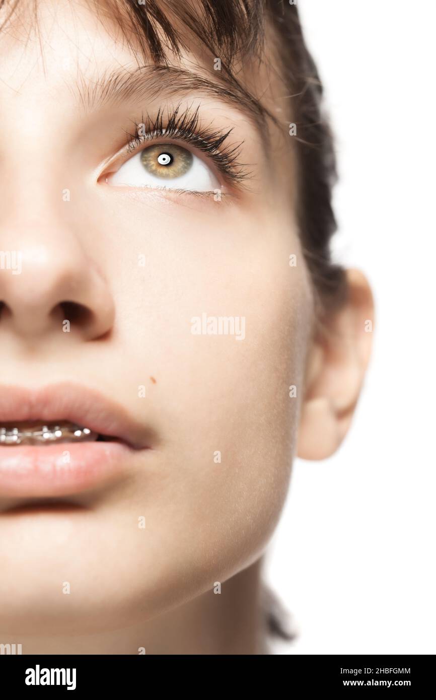 Beautiful young girl studio portrait. Abstract eyes looking up Stock ...