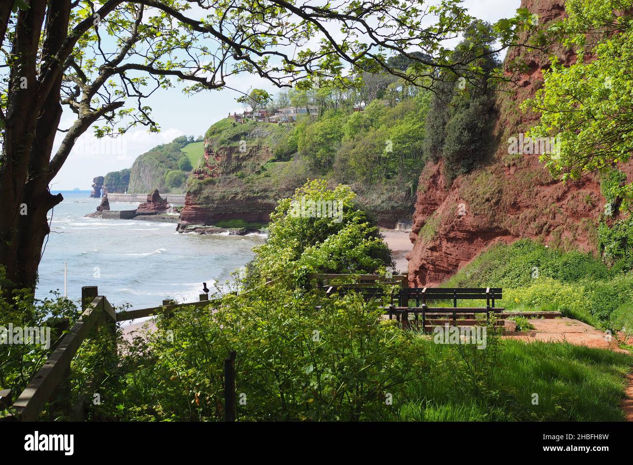 A beautiful scenery of sandstones, water and trees in the coast of ...