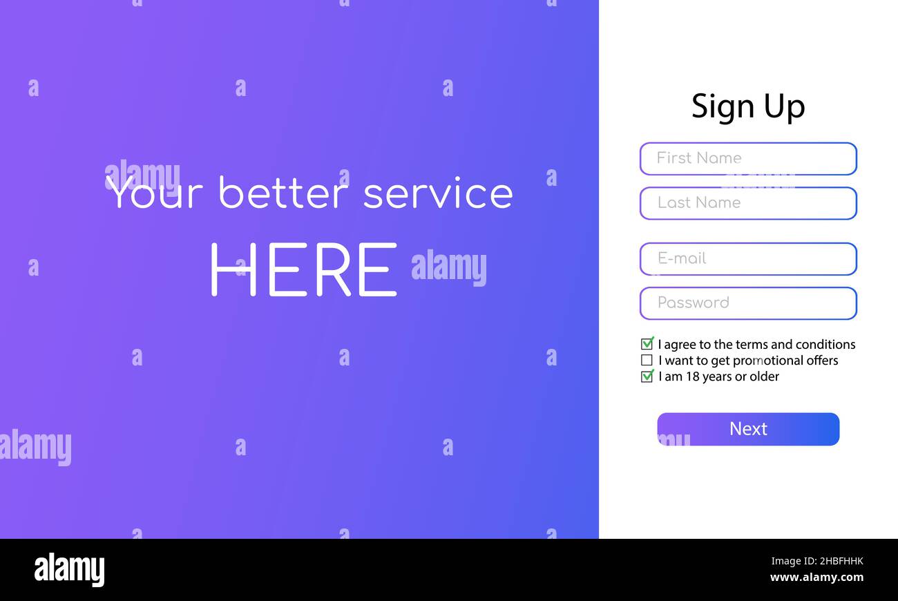 User registration form for the website. The user interface template ...