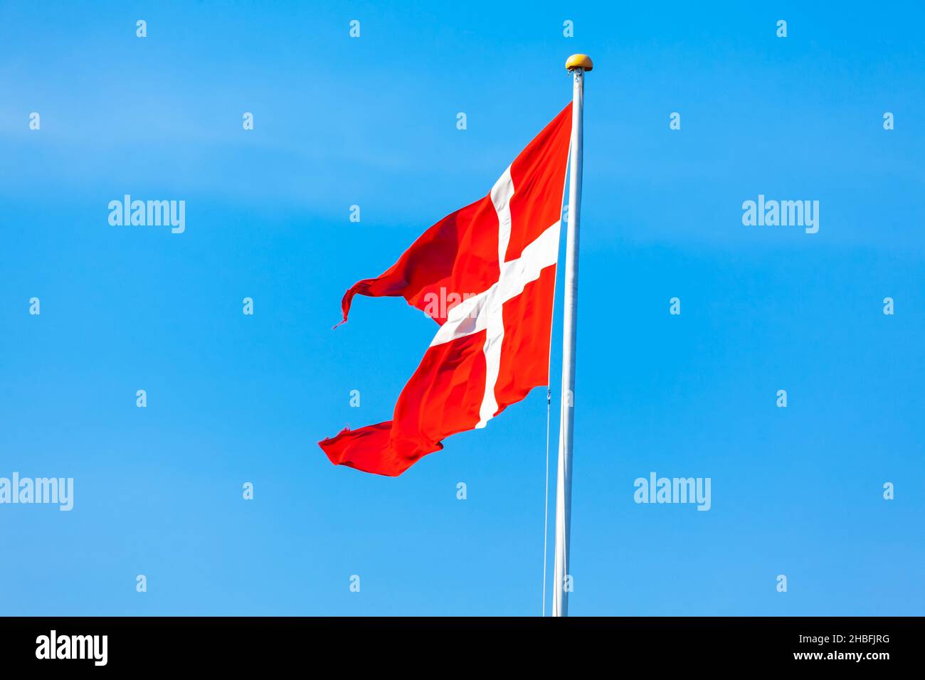 Waving Danish Flag . Red and White Flag Symbol of Denmark Stock Photo ...