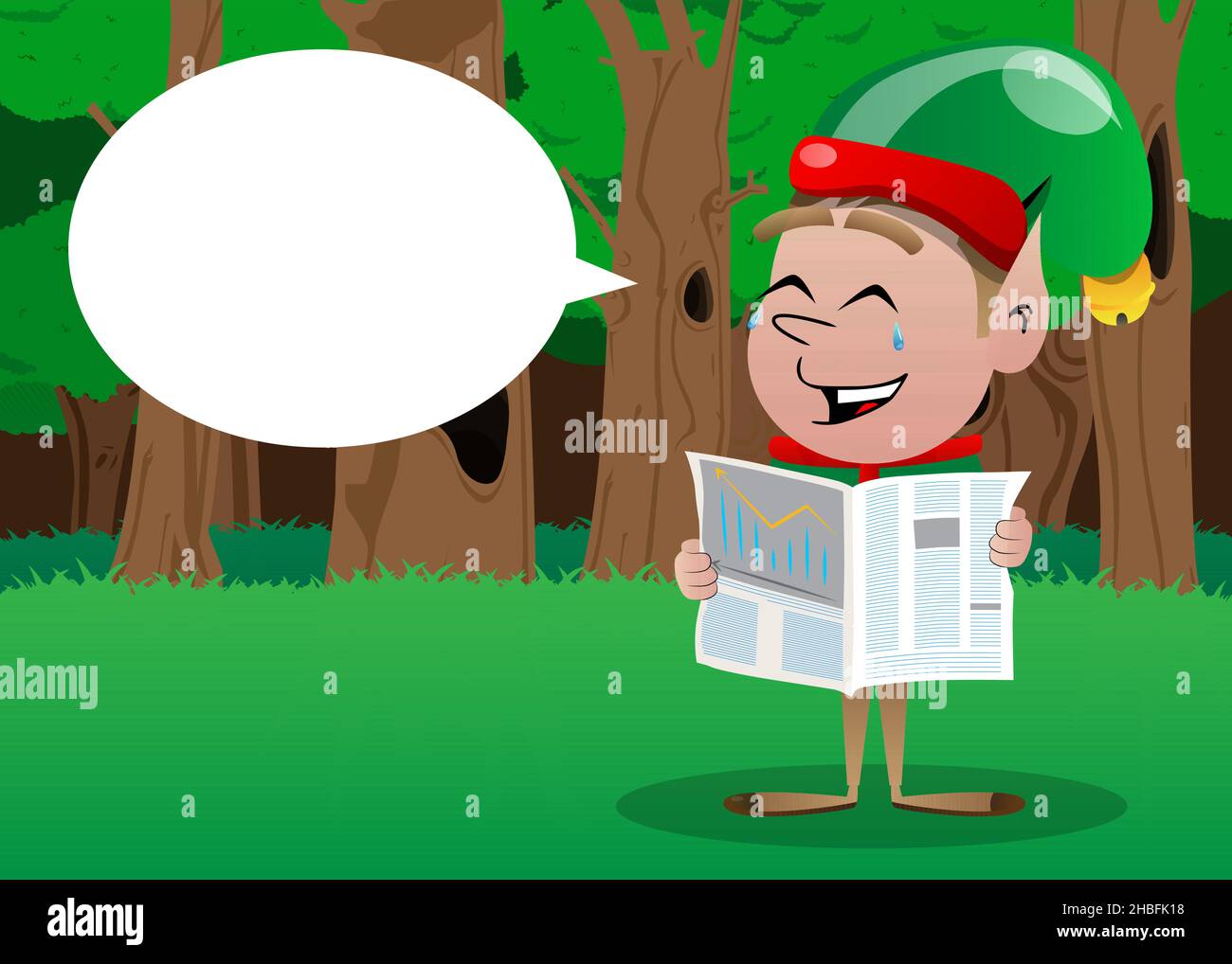 Christmas Elf reading newspaper. Vector cartoon character illustration ...