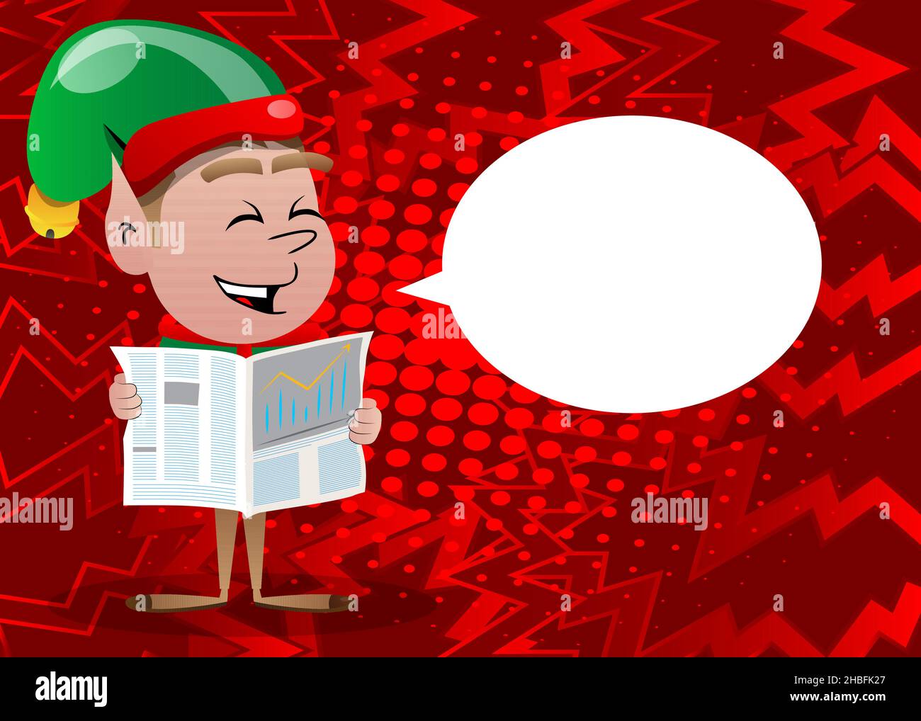 Christmas Elf reading newspaper. Vector cartoon character illustration ...